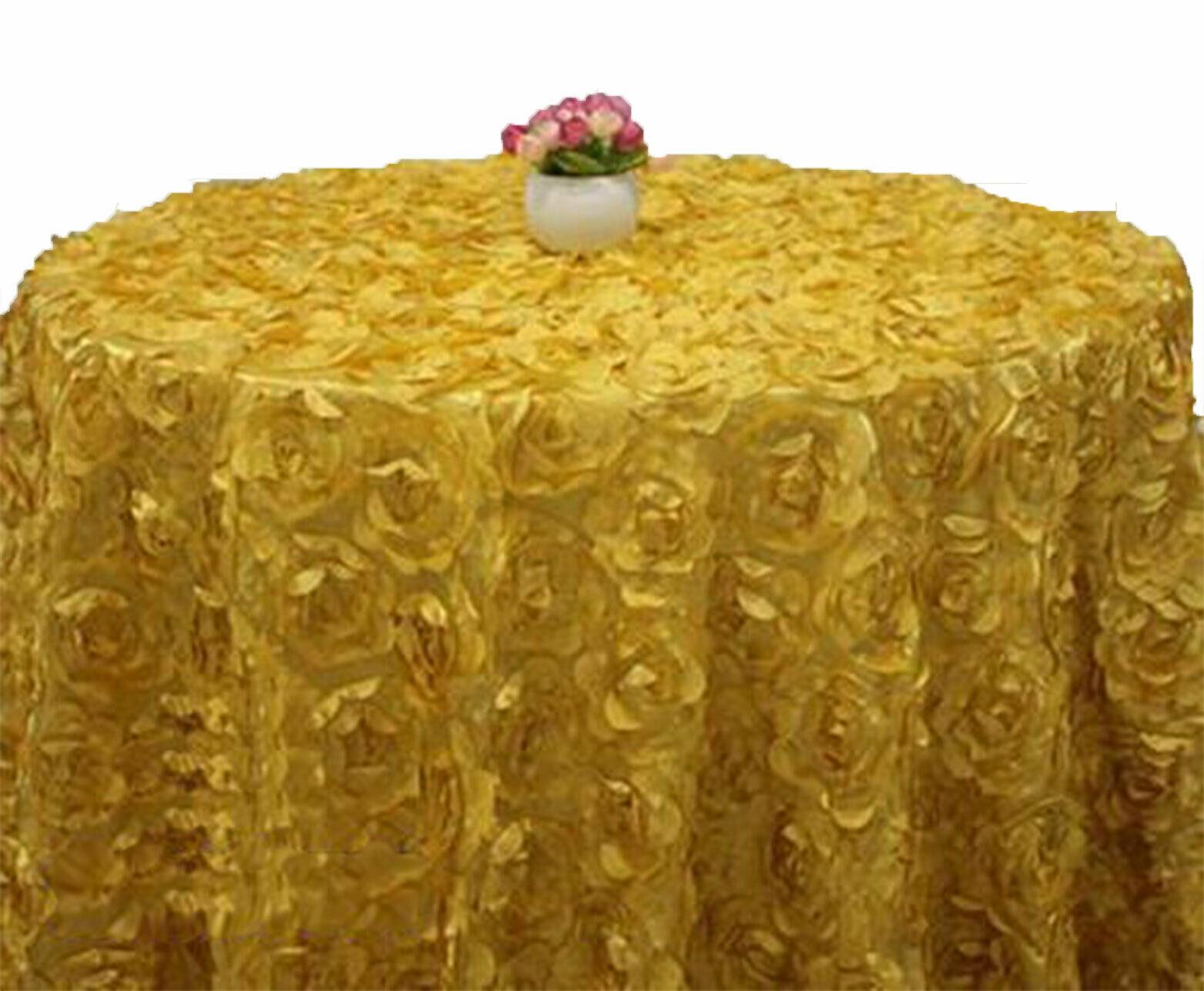 132'' Gold Rosette Tablecloth - Elegant Event Essentials